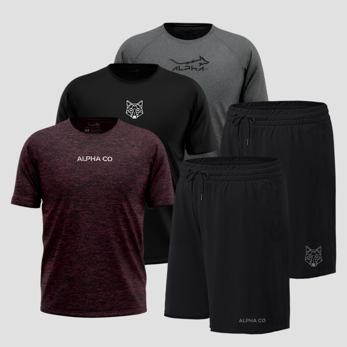 Kit Dry Fit: 3 Camisetas + 2 Shorts